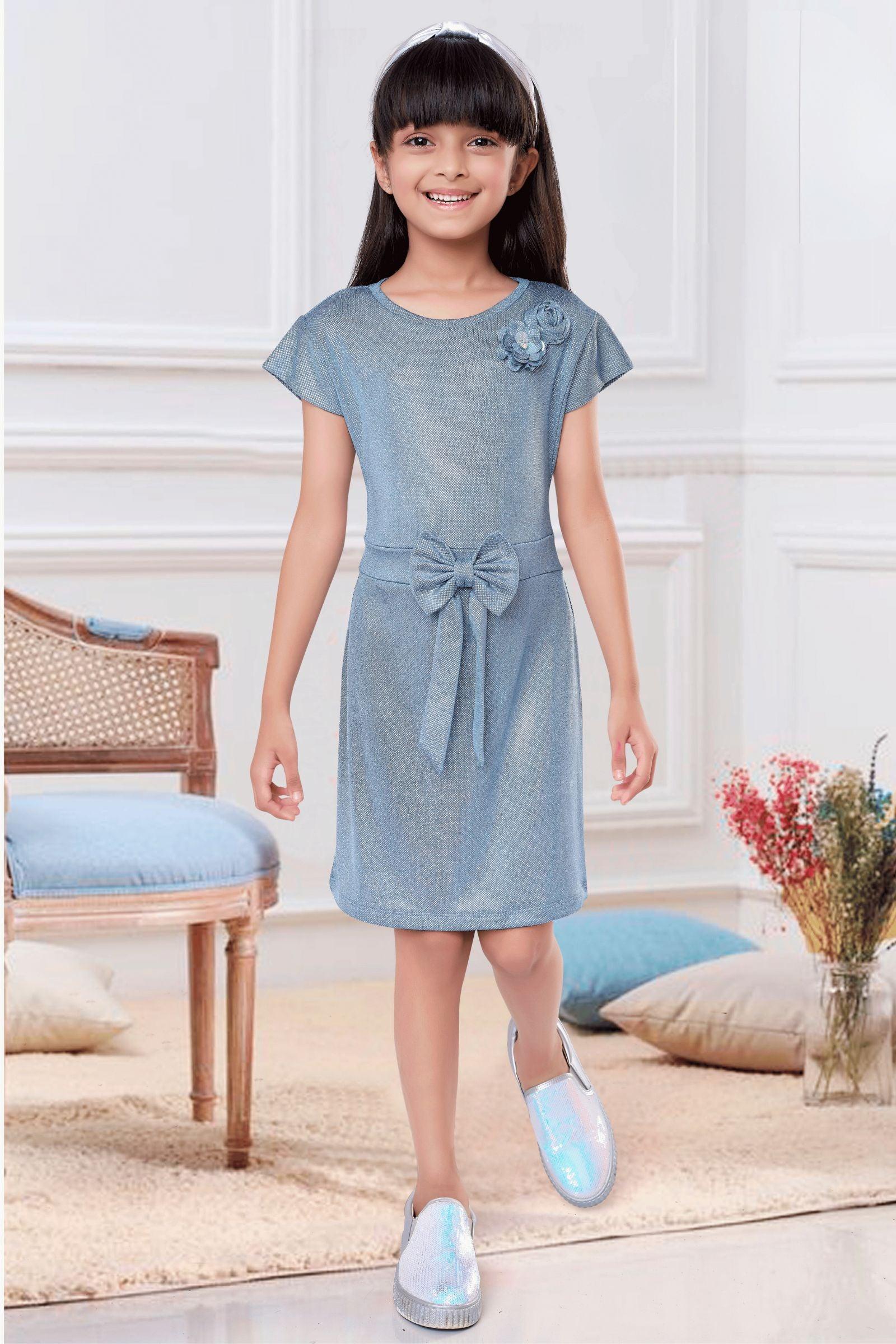 Blue Glitter work Short Frock For Girls – Seasons Chennai