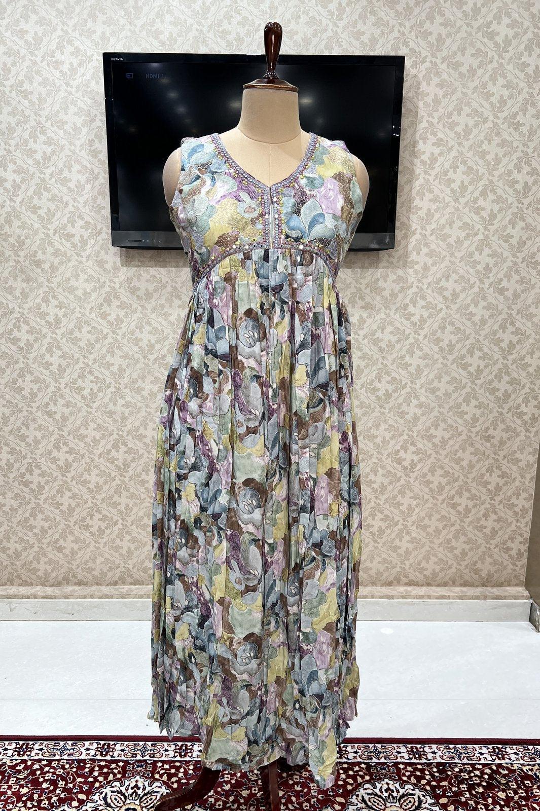 Multicolor Digital Print, Mirror, Zari and Thread work Anarkali Styled ...