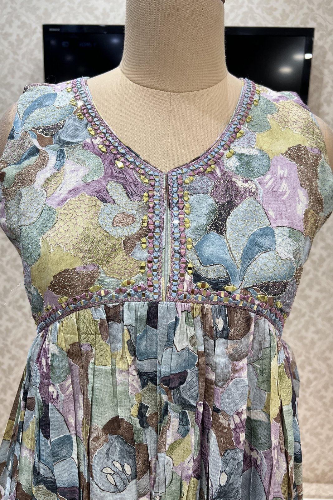 Multicolor Digital Print, Mirror, Zari and Thread work Anarkali Styled ...