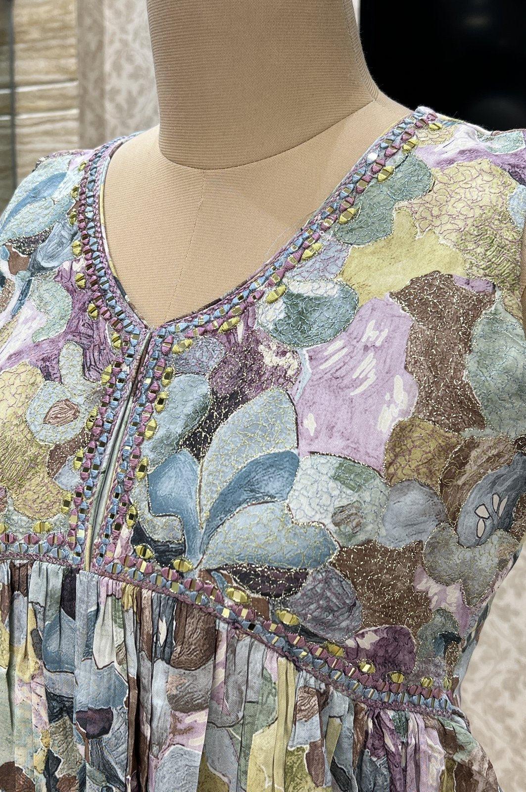 Multicolor Digital Print, Mirror, Zari and Thread work Anarkali Styled ...