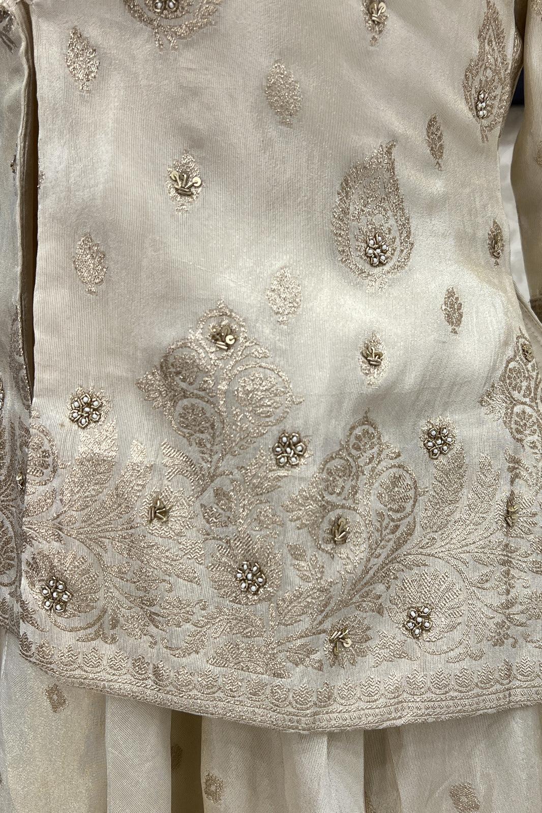 Golden Beige Anarkali Style Salwar Suit with Overcoat and Gathering Pa ...