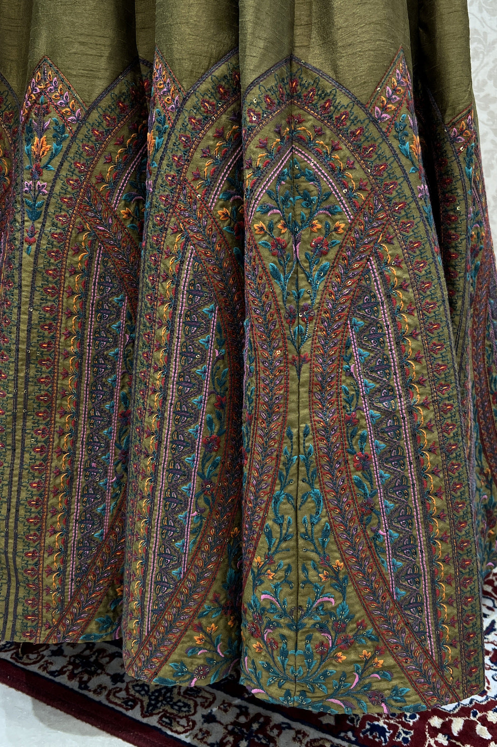 Mehendi Green Multicolor Embroidery, Sequins and Beads work Floor Leng ...