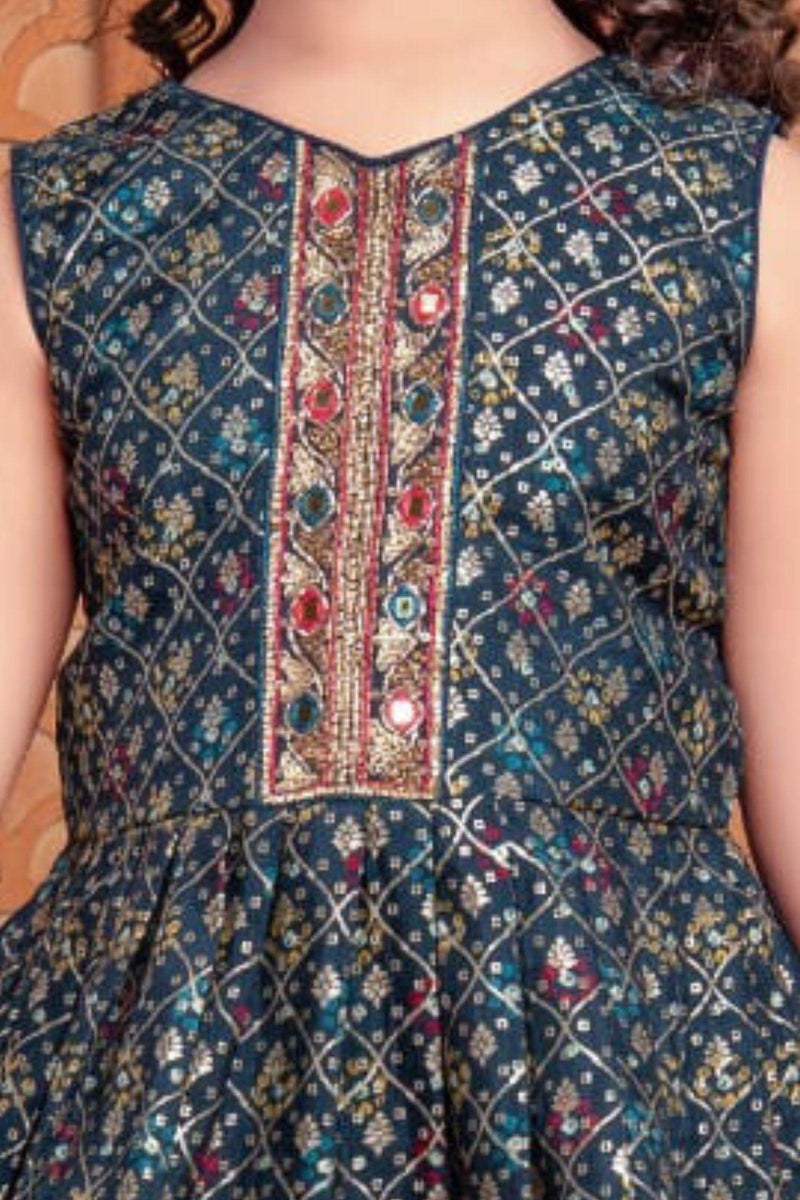 Navy Blue with Beige Bandini Print, Stone and Banaras work Dhoti Style ...