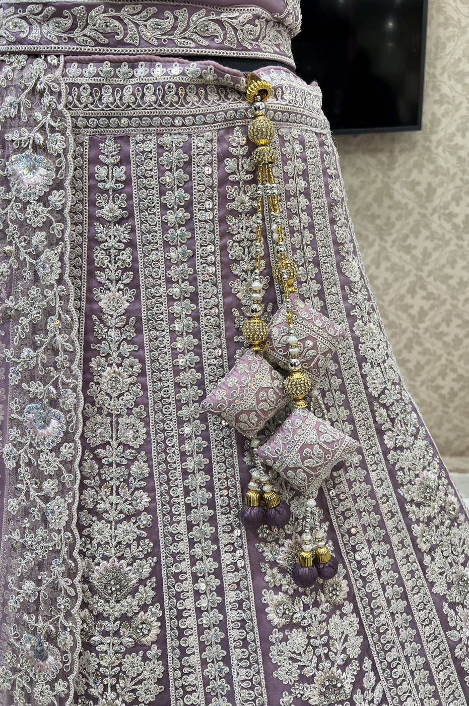 Trending Bridal Lehenga Lavender Stone, Thread and Sequins work Semi ...