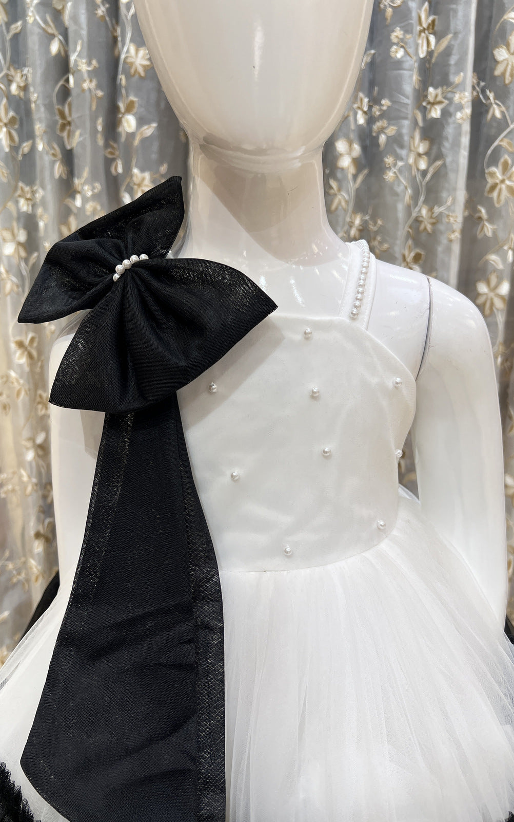 White with Black Pearl work Short Frock for Girls – Seasons Chennai