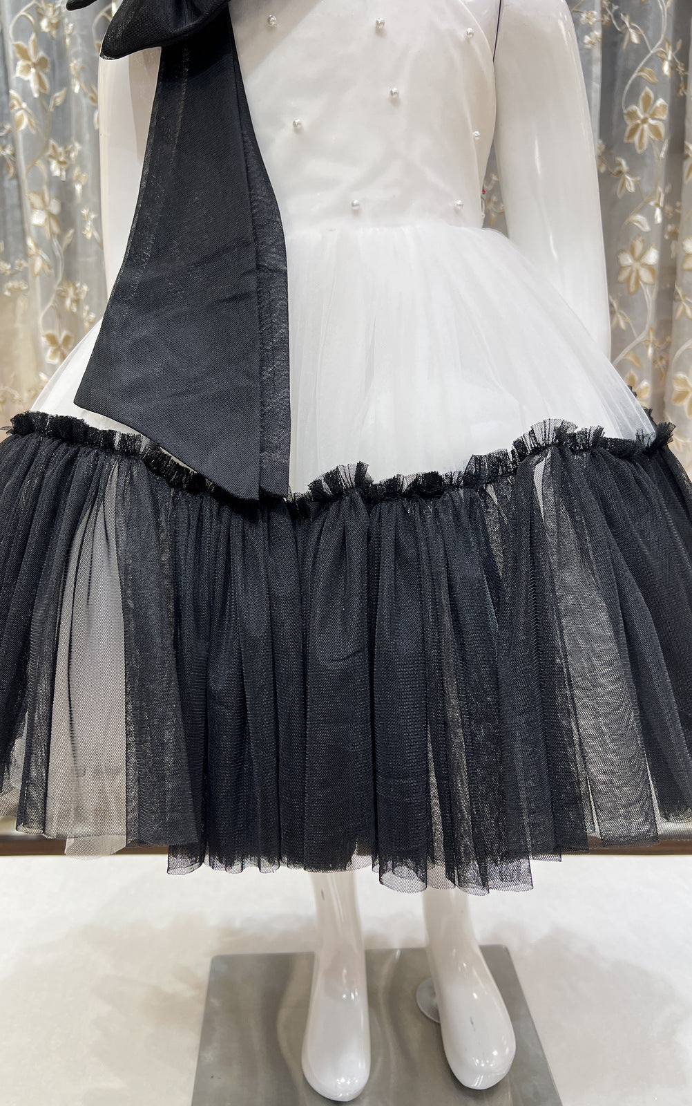 White with Black Pearl work Short Frock for Girls – Seasons Chennai