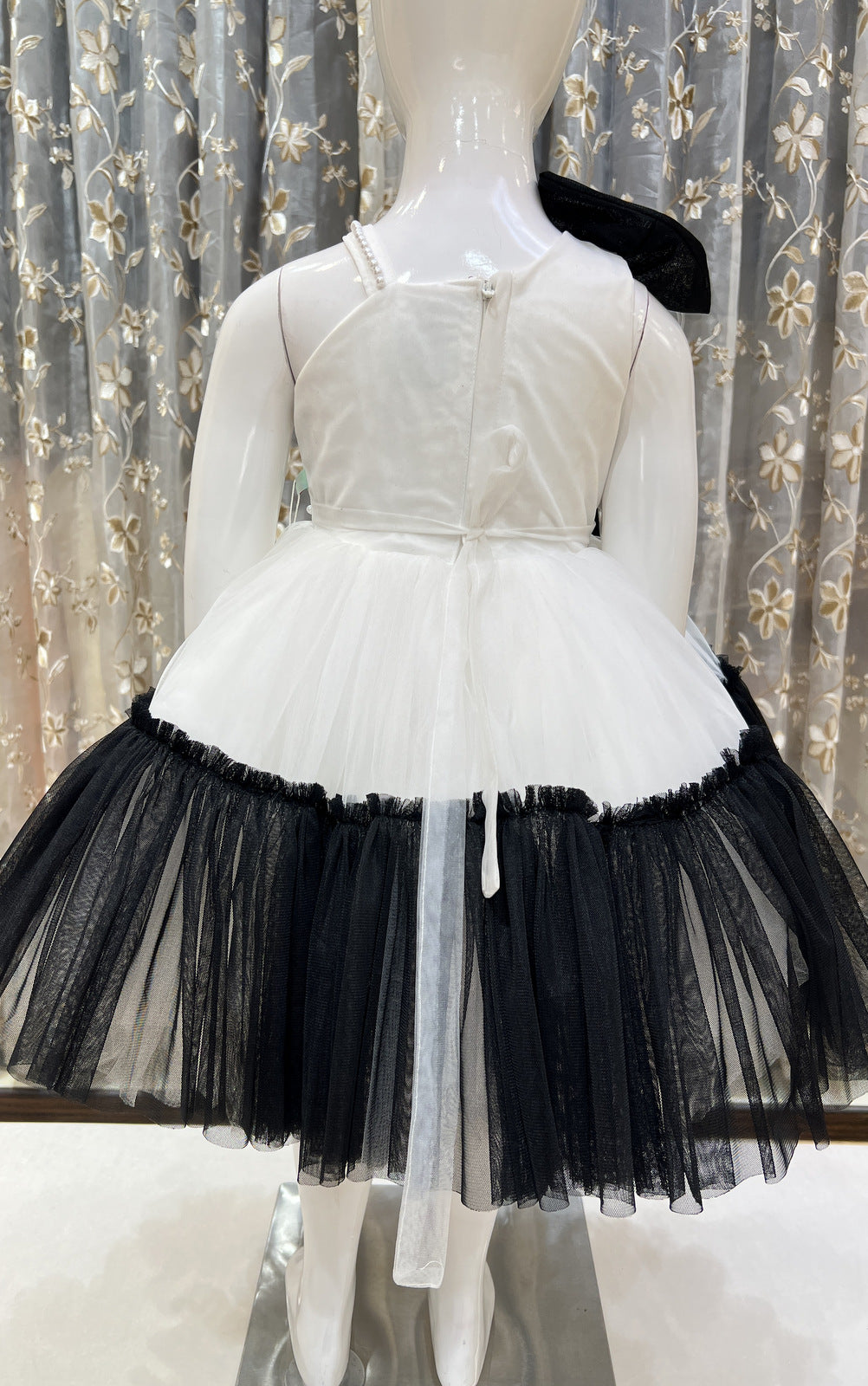 White with Black Pearl work Short Frock for Girls – Seasons Chennai
