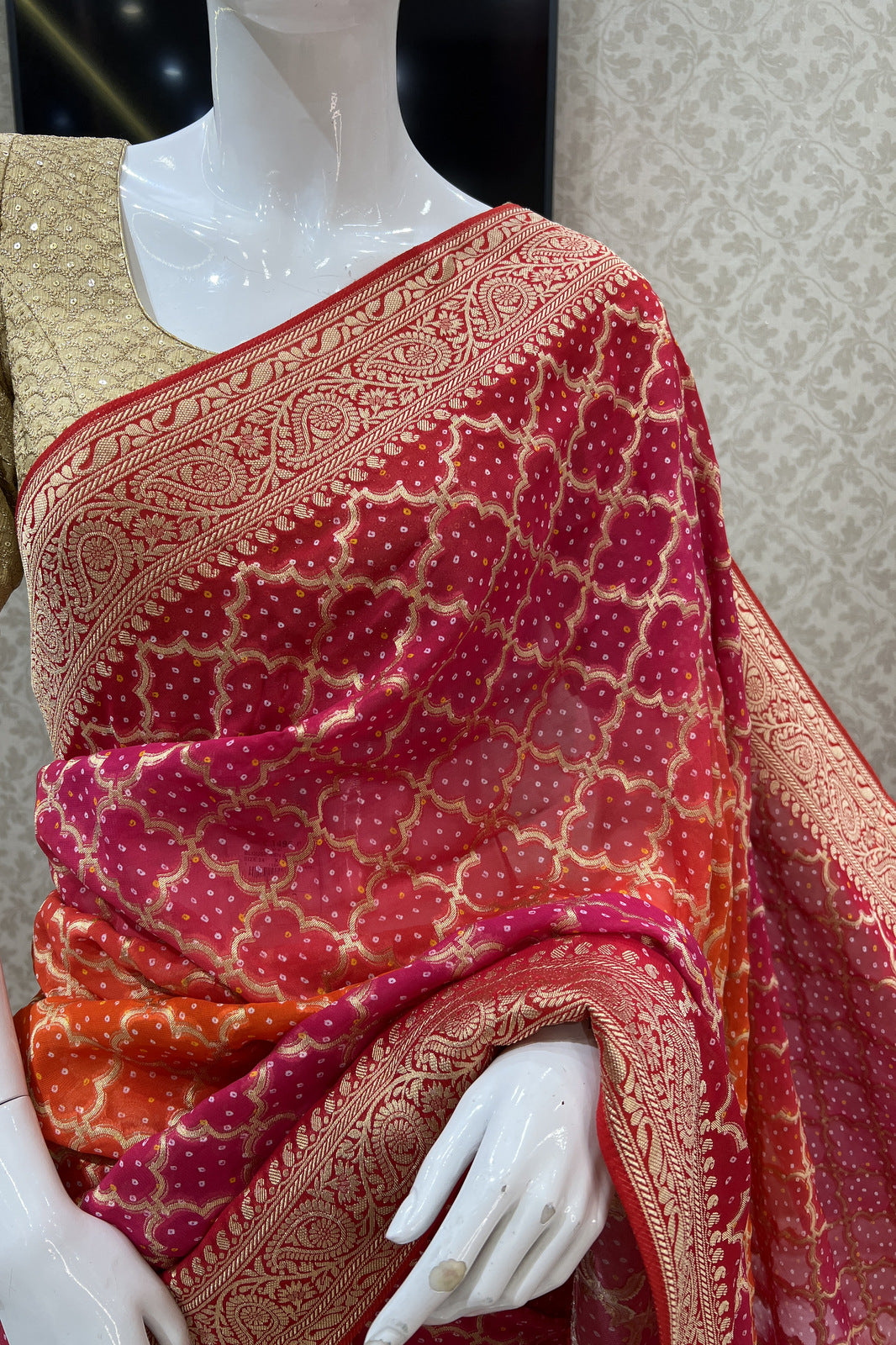 Multicolor Banaras work with Bandini Print Saree – Seasons Chennai