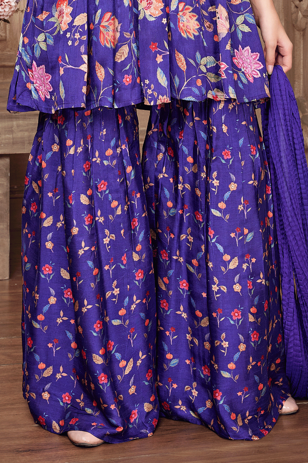 Violet Digital Print, Mirror and Thread work Peplum Top and Sharara Se ...