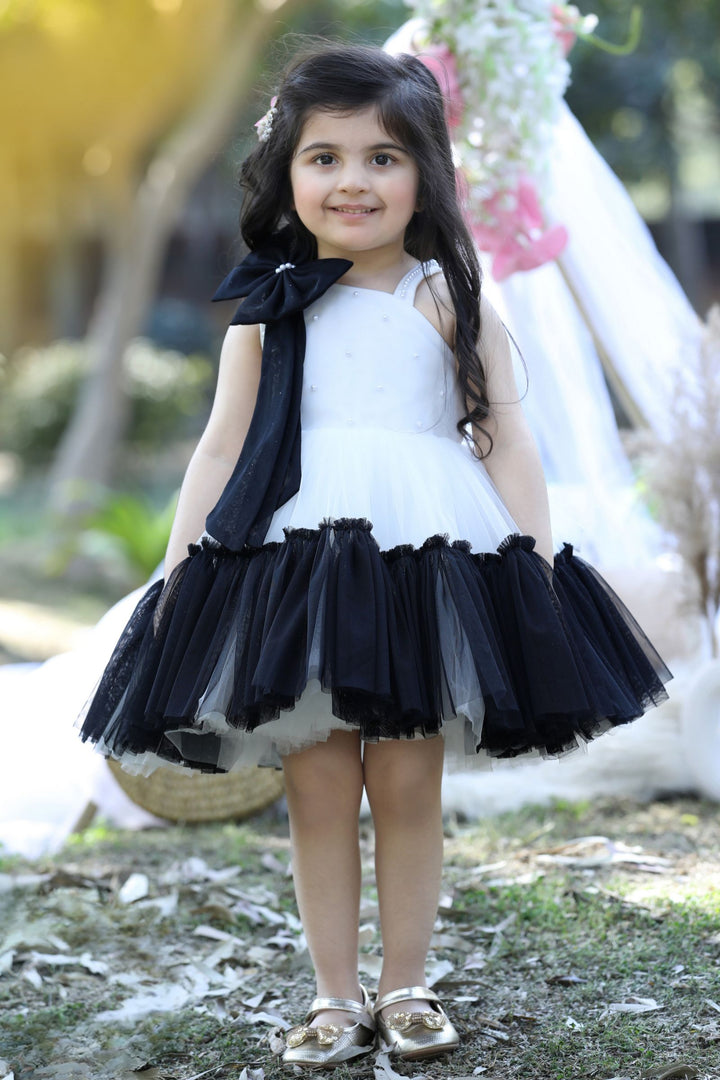 White with Black Pearl work Short Frock for Girls – Seasons Chennai