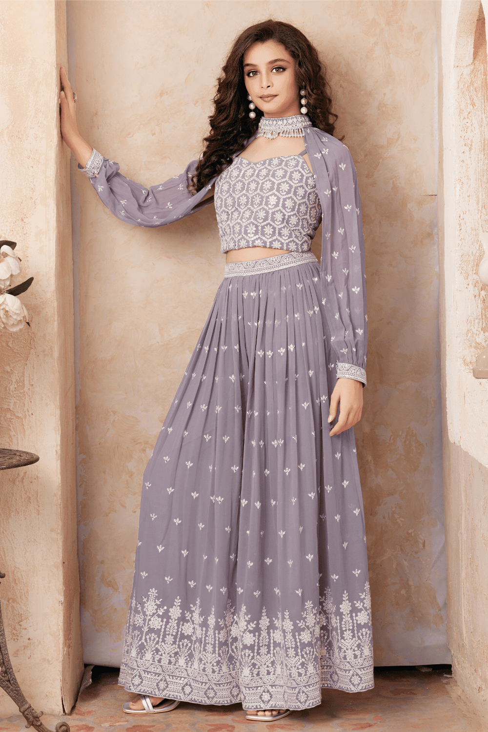 Light Purple Thread, Sequins, Pearl, Beads and Mirror work Choli with ...