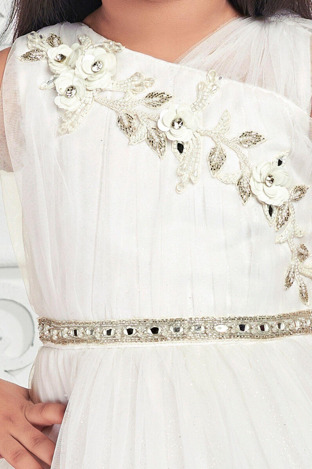 White Mirror, Pearl and Beads work Long Party Frock for Girls – Seasons ...