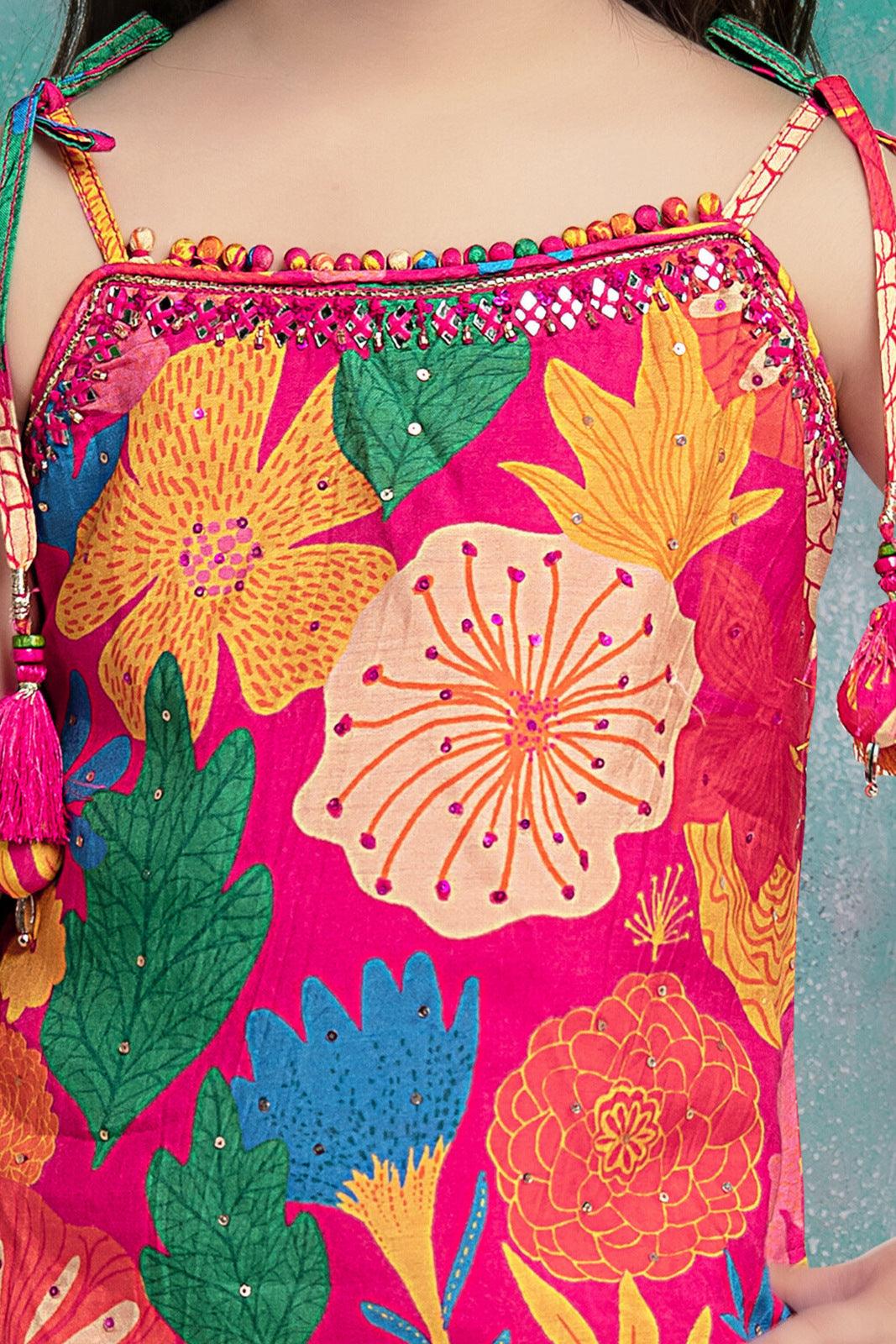 Pink with Multicolor Digital Print, Mirror and Sequins work for Girls ...