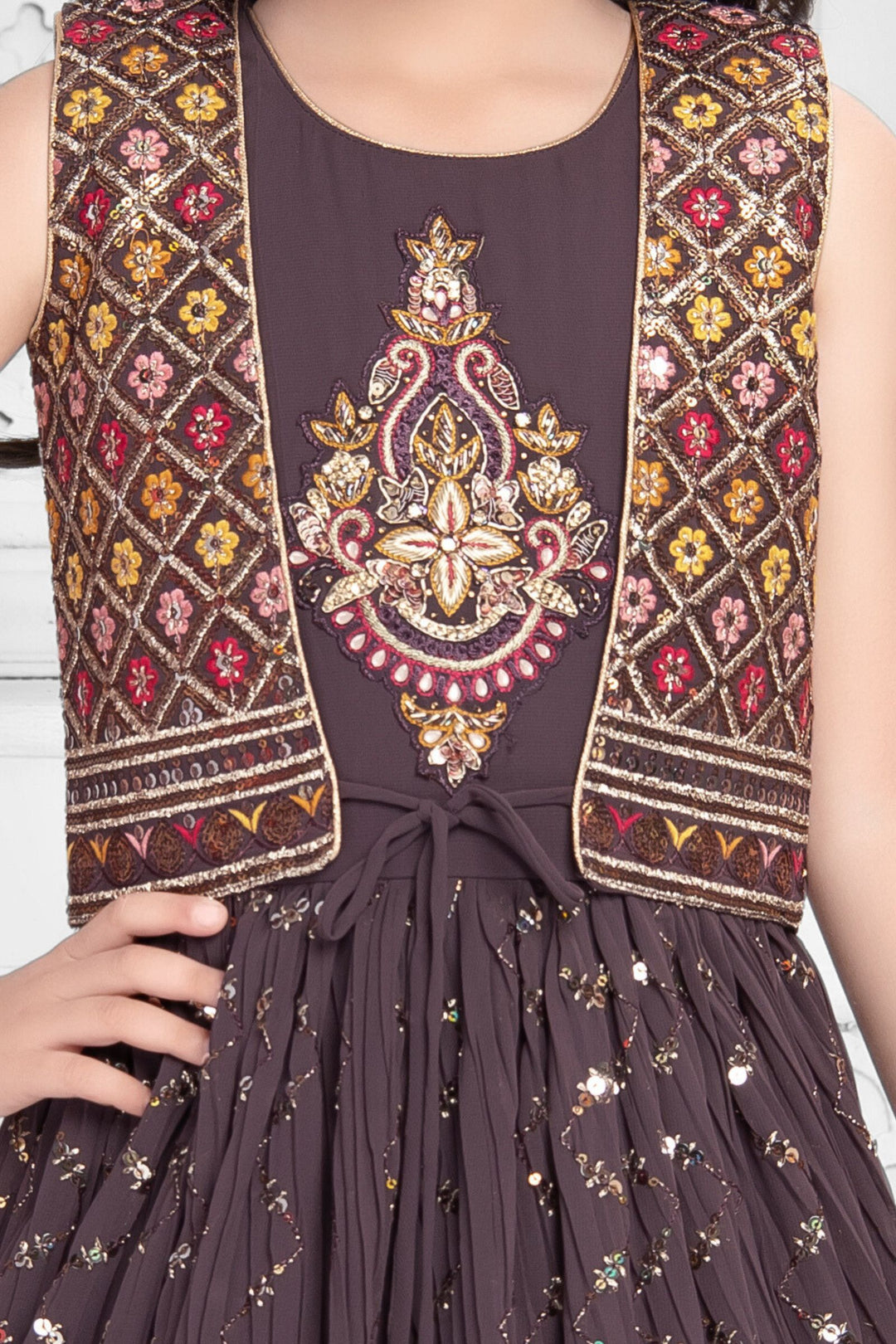 Lilac Multicolor Embroidery, Sequins and Zari work Jacket Styled Long ...