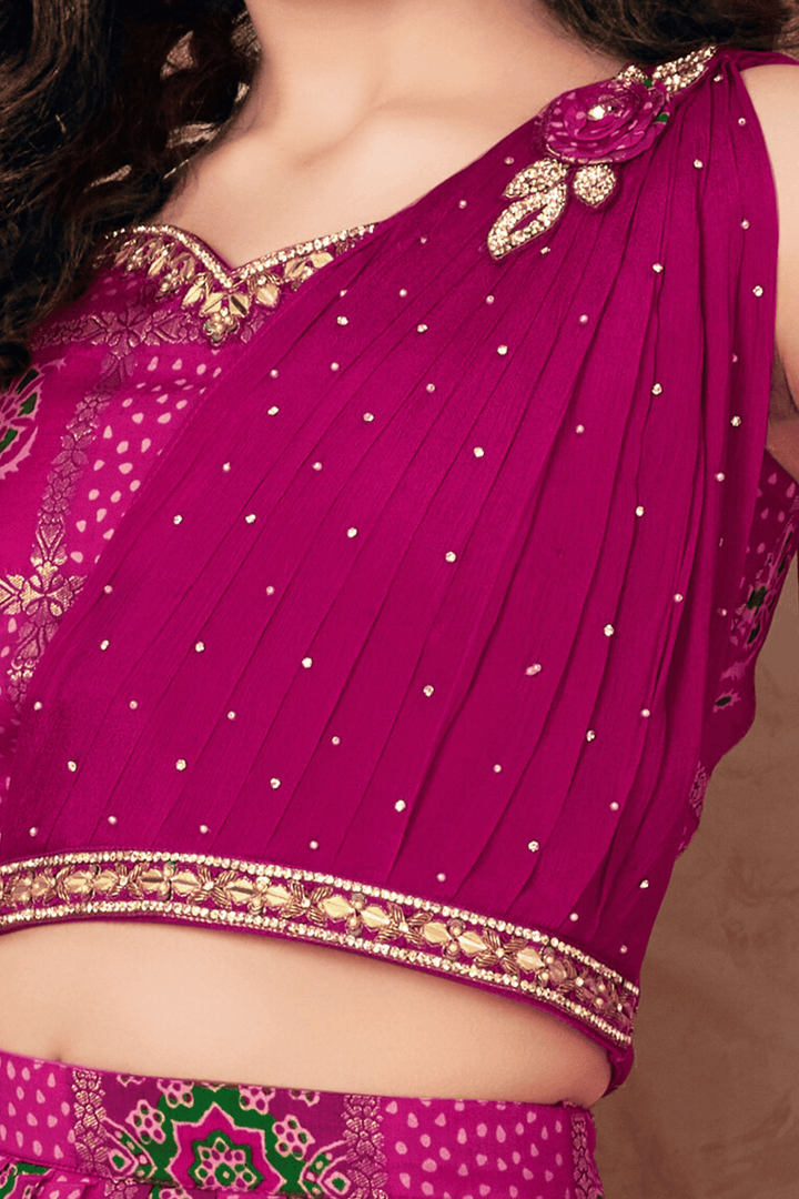 Rani Pink Banaras, Stone, Mirror and Zardozi work with Digital Print L ...