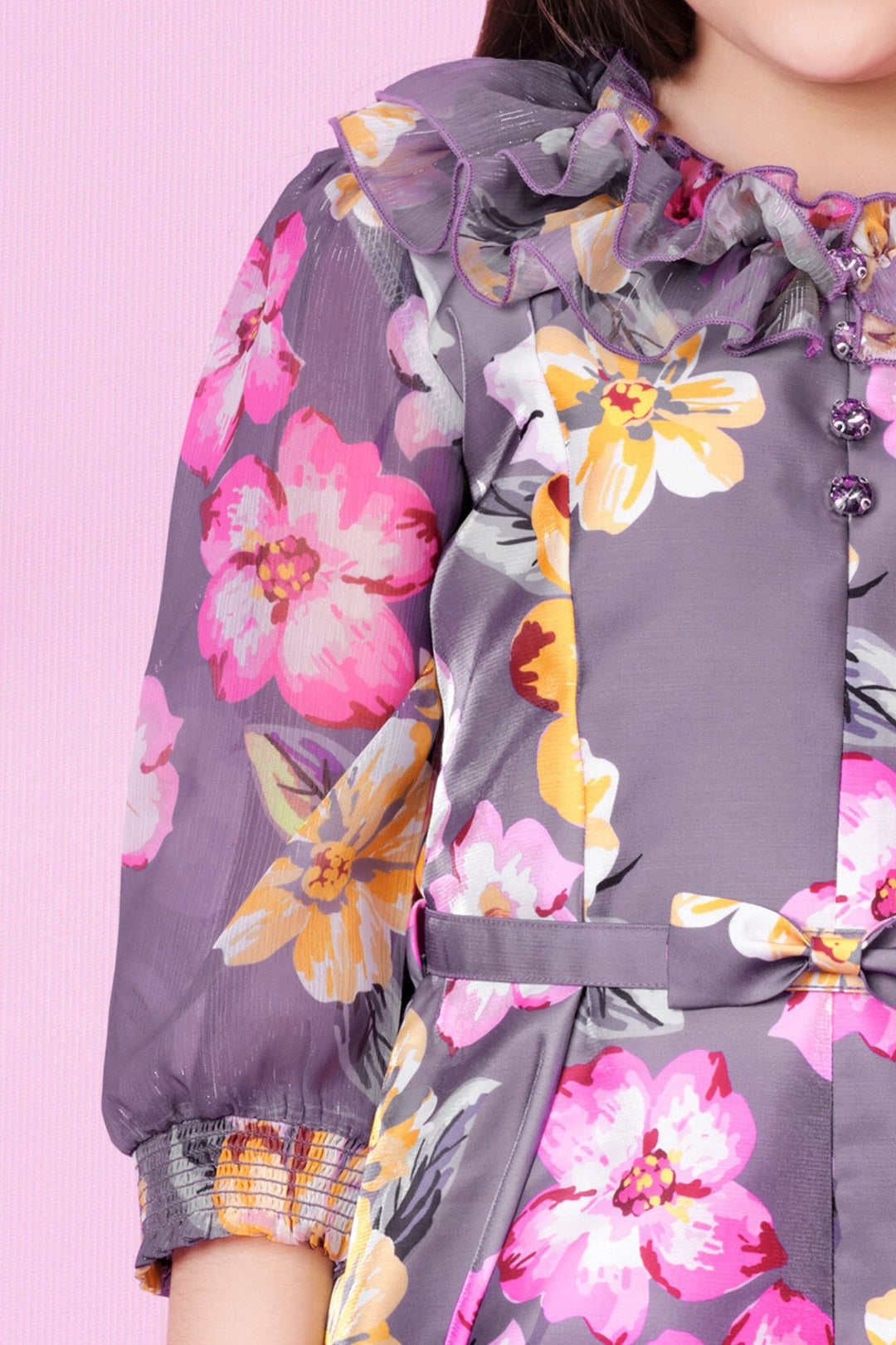 Light Purple Floral Print Short Casual Frock For Girls – Seasons Chennai