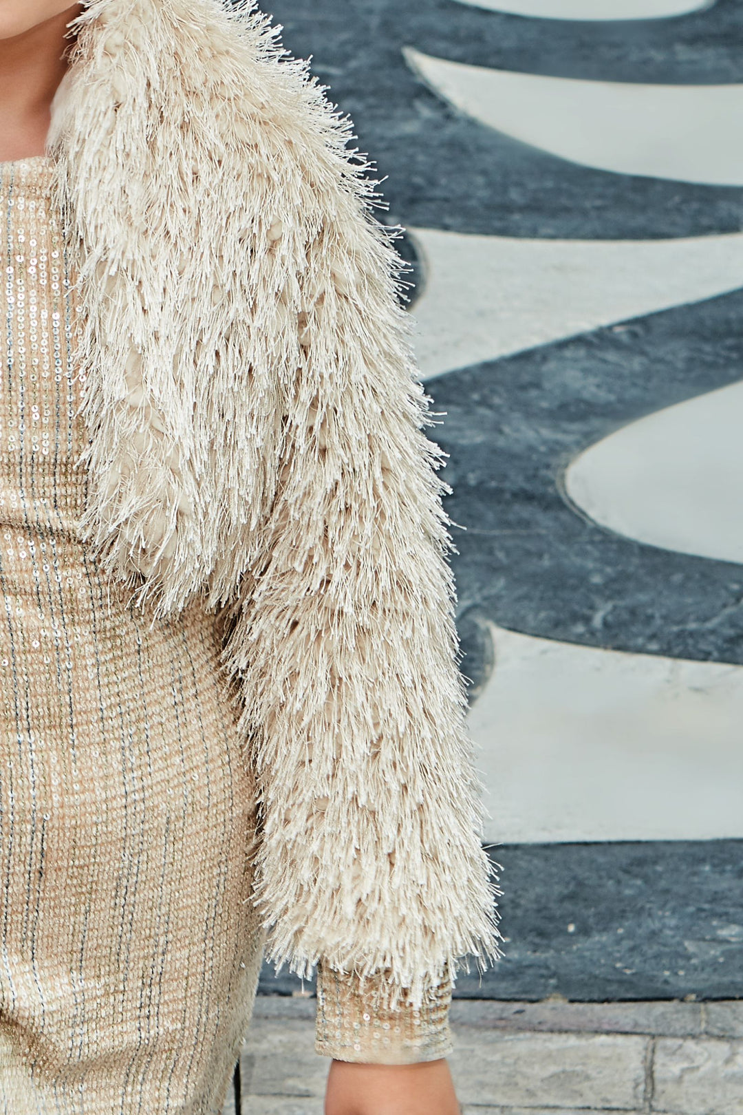 Fawn Sequins work Overcoat Styled Short Frock For Girls – Seasons Chennai