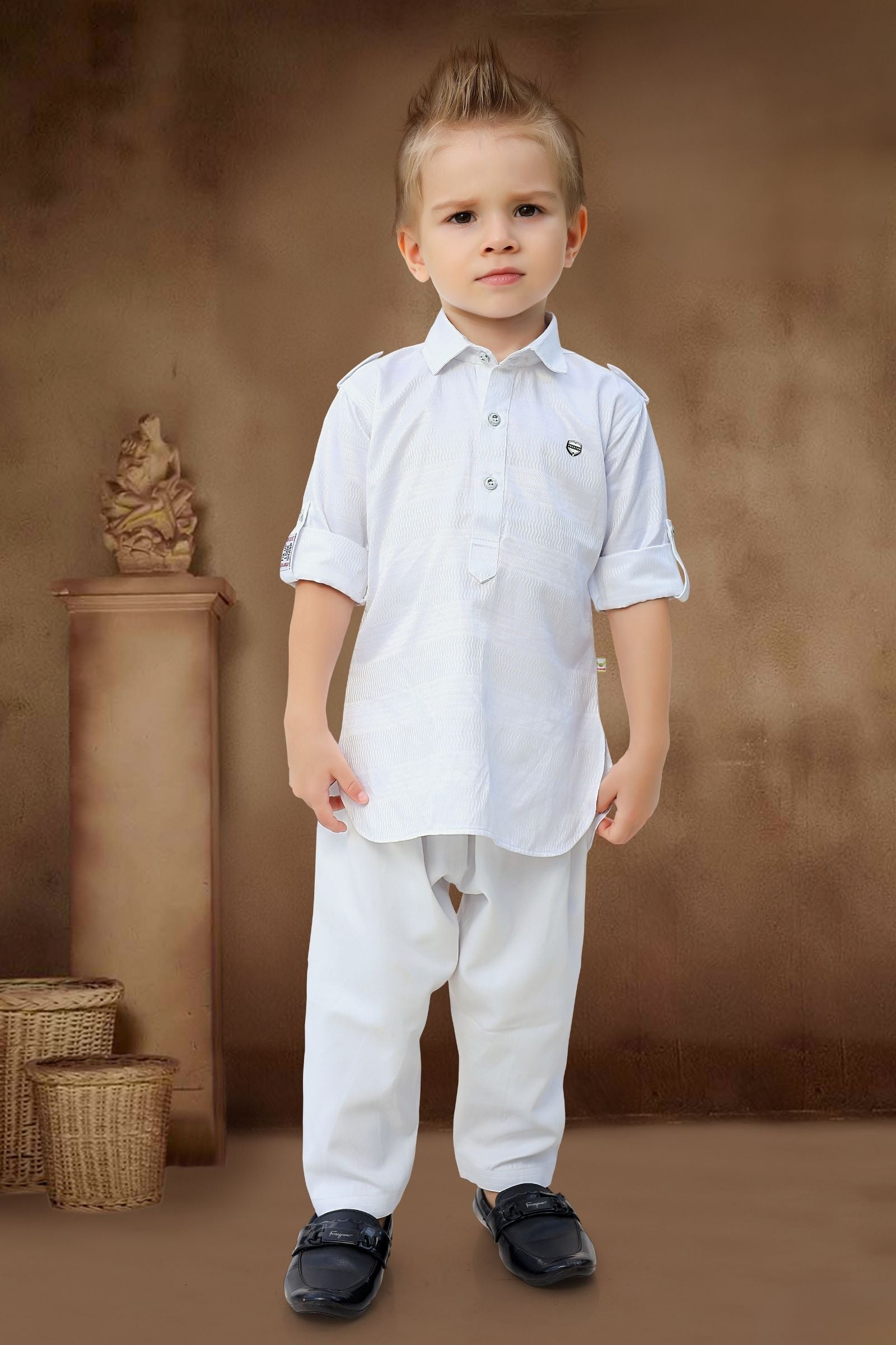 White Pathani Suit Set for Boys – Seasons Chennai