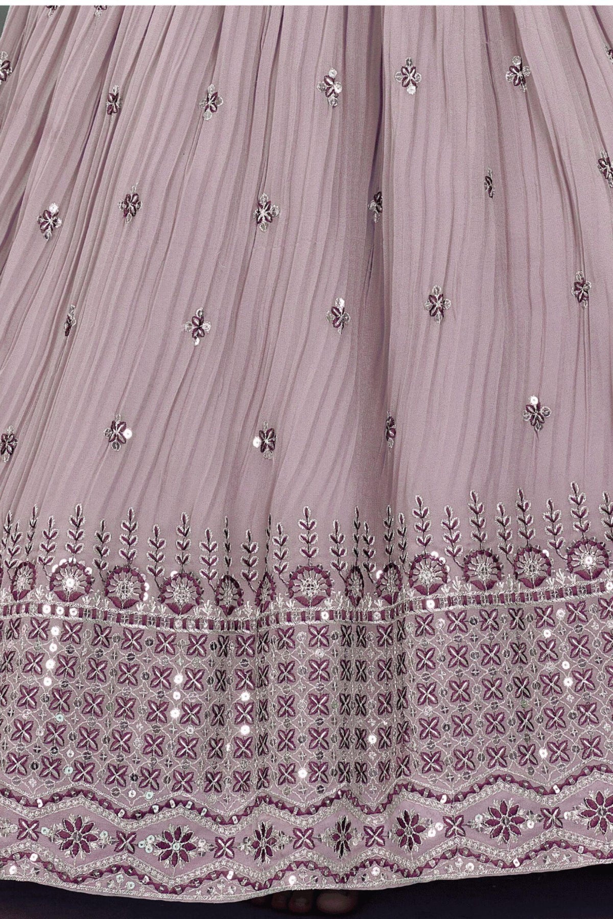 Light Purple Thread, Zari and Sequins work Long Party Gown for Girls ...