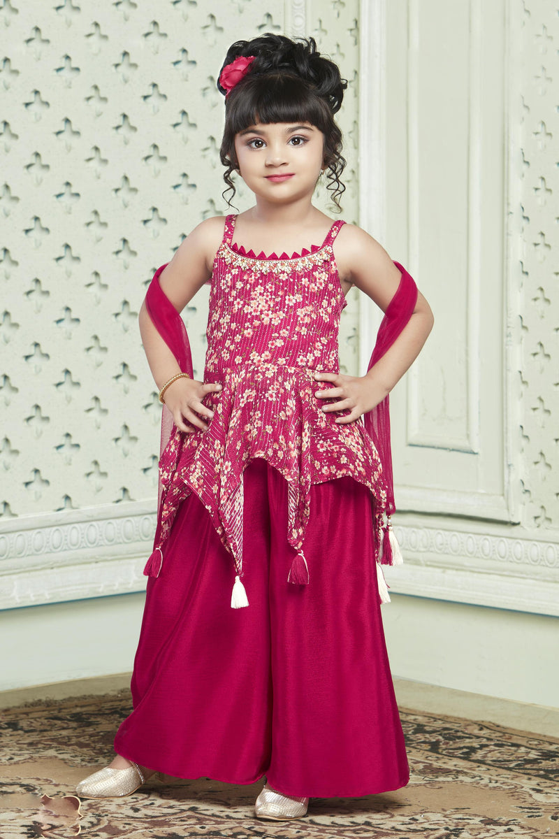 Rani Pink Sequins and Thread work with Floral Print Peplum Style Palaz ...